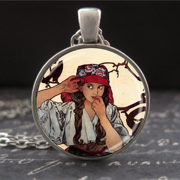 Ever & Anon | Jewelry | Gypsy Crow Necklace Vintage Alphonse Mucha Art ...